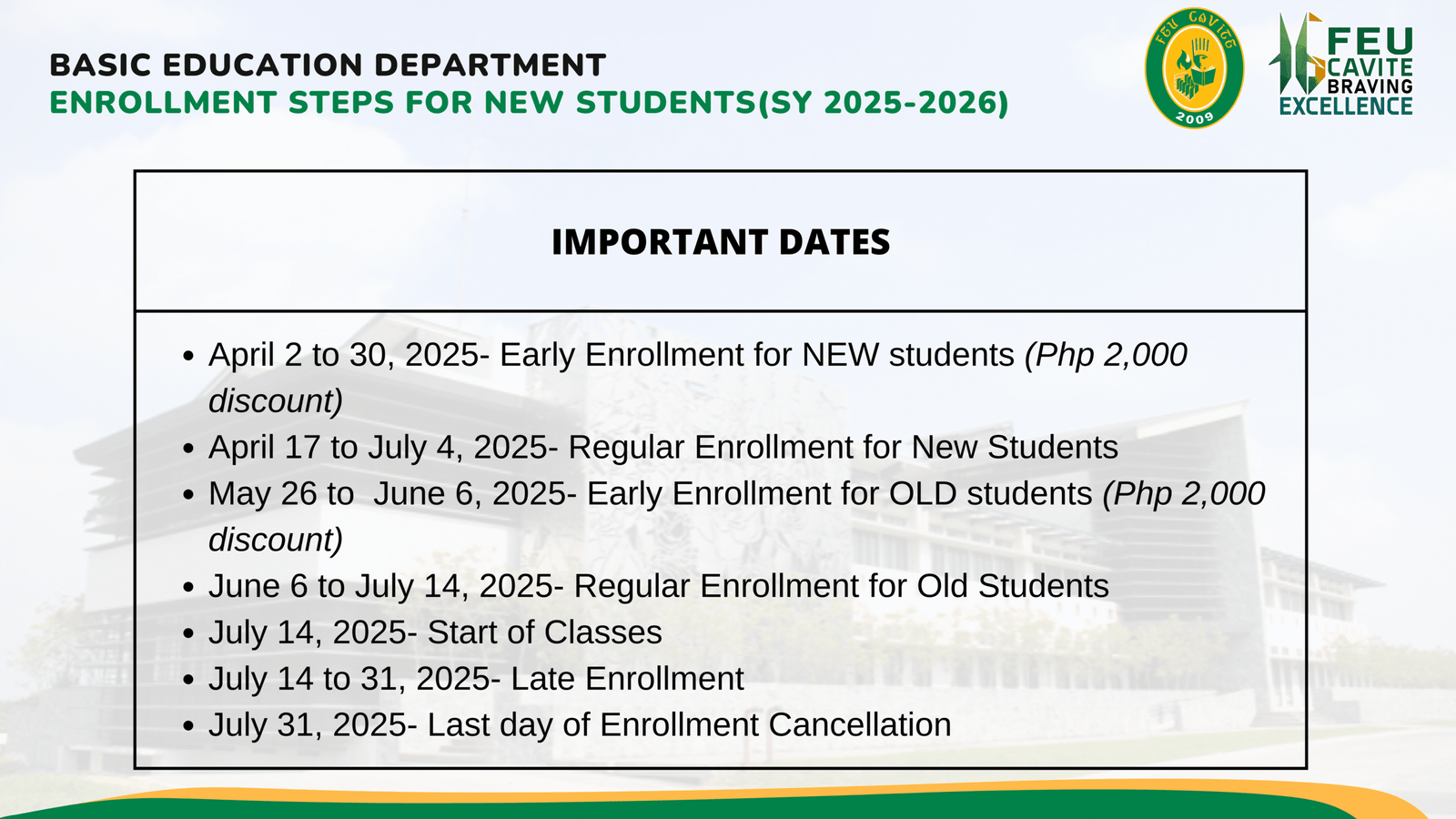 ENROLLMENT GUIDELINES FOR SY 2025-2026 - FEU CAVITE